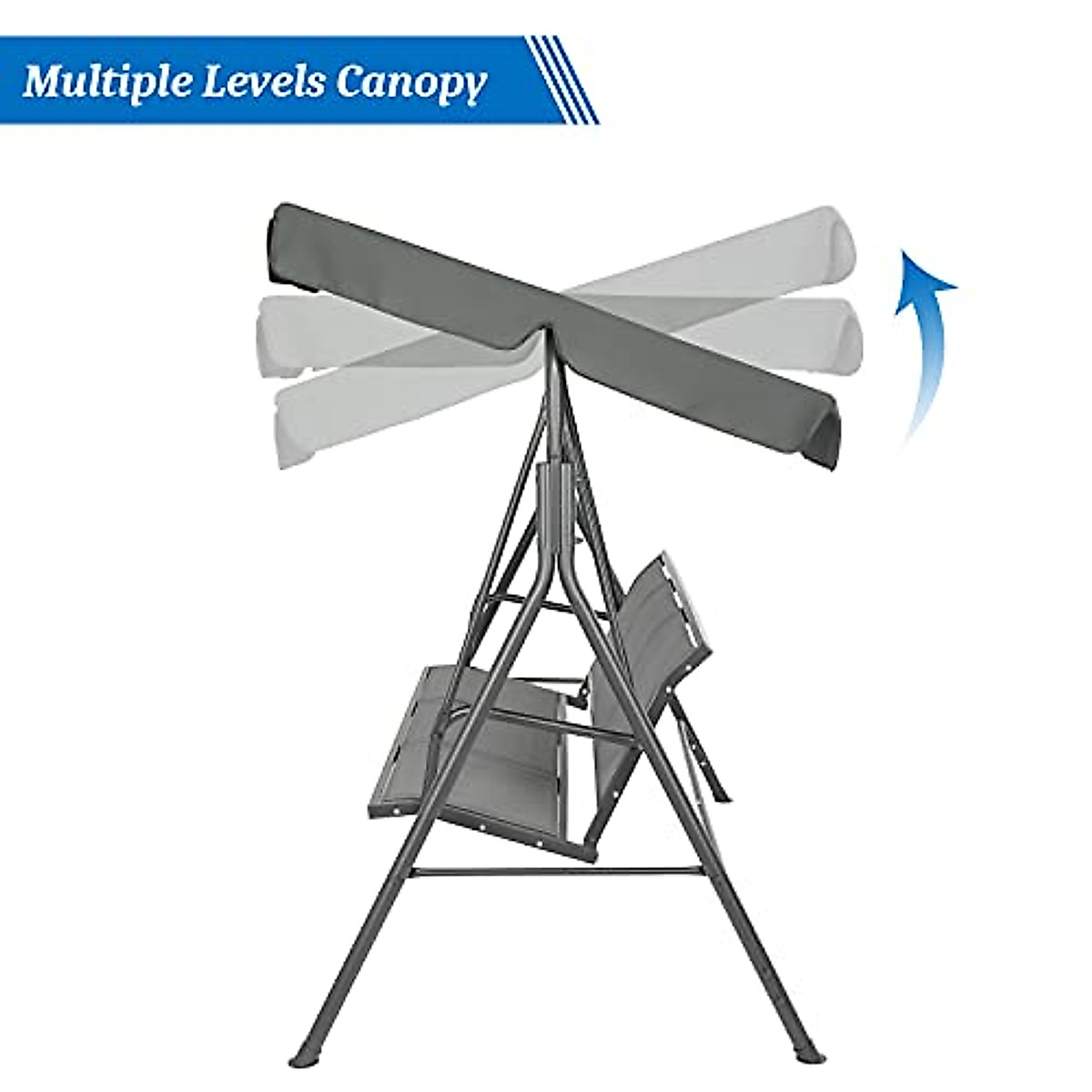 VINGLI Heavy Duty 550 LBS Upgraded 3 Person Outdoor Porch Swing with Stand, Adjustable Canopy Swing with Textilene Fabric & Steel Frame for Yard, Pool, Lawn, Indoors (Grey)