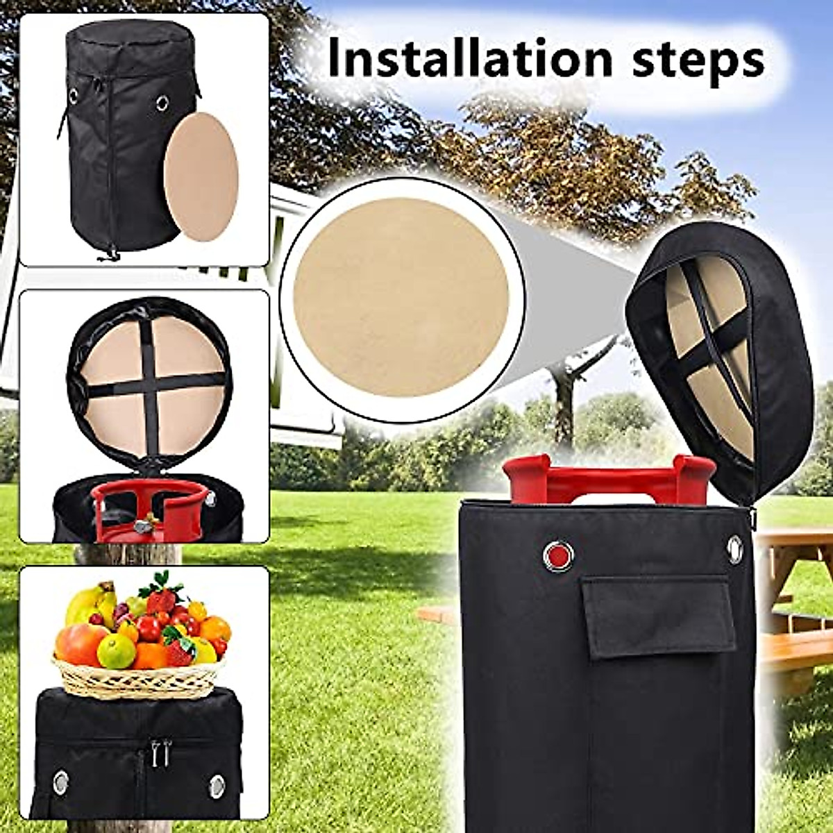 TUYUU Propane Tank Cover,Propane Tank Covers 20LB with Stable Tabletop,RV Propane Tank Cover Gas Tank Cover 2 Pockets 4 Holes.Waterproof Propane Tank Cover for Home & Outdoor.Black