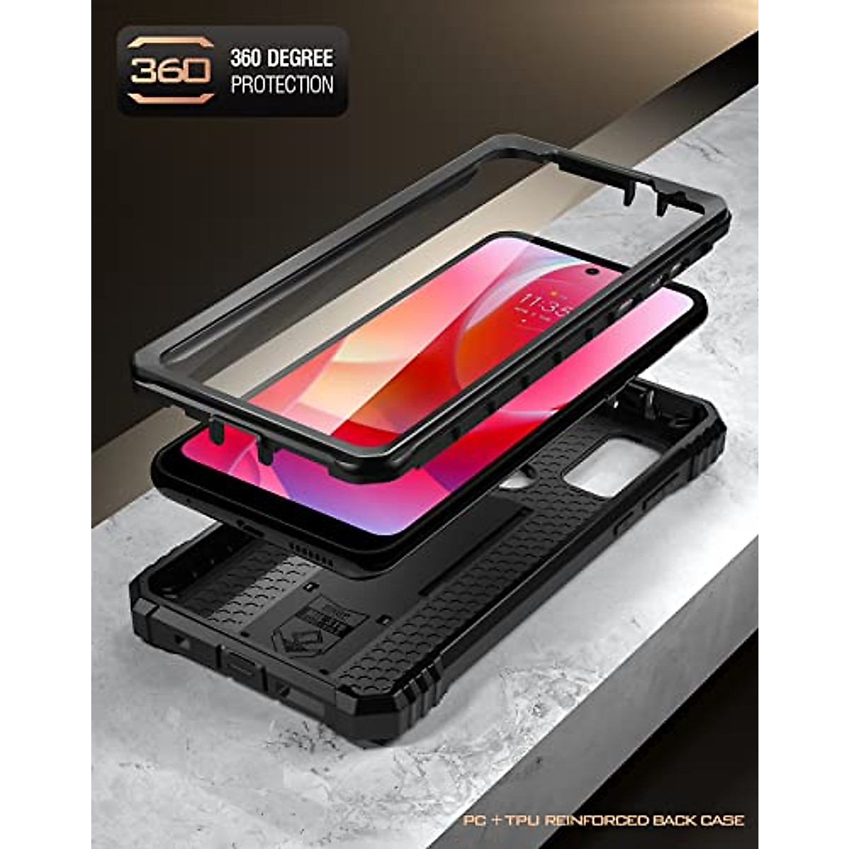 Poetic Revolution Case for Motorola Moto G Power 2022, [20FT Mil-Grade Drop Tested], Full-Body Rugged Dual-Layer Shockproof Protective Cover with Kickstand and Built-in-Screen Protector, Black