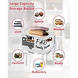 Storage Baskets for Shelves, Foldable Rectangle Storage Baskets, Farm Family Farm Storage Containers for Organizing Dorm Closet Room(15” x 11” x 9.5”)