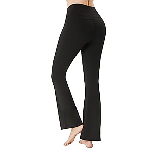 LANBAOSI Bootcut Yoga Pants for Women High Waisted Tummy Control Flare Leggings with Pockets Bootleg Workout Pants Wide Leg Trousers Black