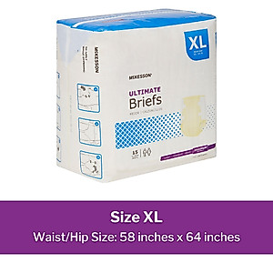 McKesson Ultimate Briefs, Incontinence, Maximum Absorbency, XL, 15 Count, 4 Packs, 60 Total