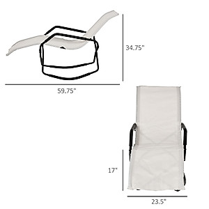 Outsunny Outdoor Folding Rocking Chair, Foldable Chaise Lounge Pool Chair with Armrests for Sun Tanning, Sunbathing, Rocker for Patio, Lawn, Beach, White