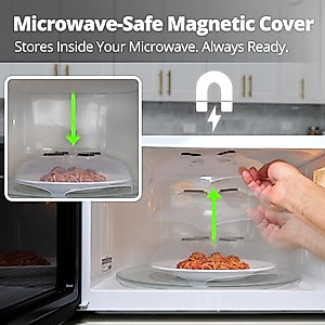 HOVER COVER Magnetic Microwave Cover for Food | Clear Microwave Splatter Cover | Microwave Plate Cover with Steam Vents | Food Grade Dish Cover | BPA-Free | Dishwasher Safe | Black