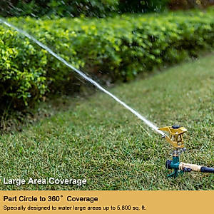 FANHAO Heavy Duty Pulsating Lawn Sprinkler on Spike Base, 100% Metal Impact Sprinkler with Adjustable Spray Pattern for Yard Lawn Irrigation, 360 Degree Large Area Coverage, Covers Up to 8500 sq. ft