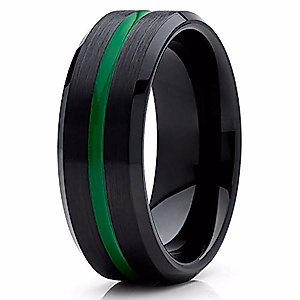 8mm - Green Tungsten Wedding Ring - Black Band - Green Tungsten Band (tungsten, 10)