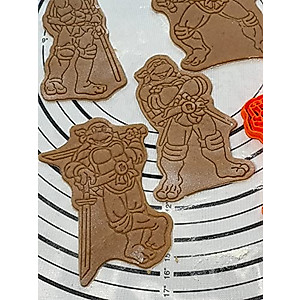 Set of 4 Ninja Turtle Raphael, Leonardo, Donatello & Michelangelo 6” Cookie Cutters and Molds Produced by 3D Kitchen Art