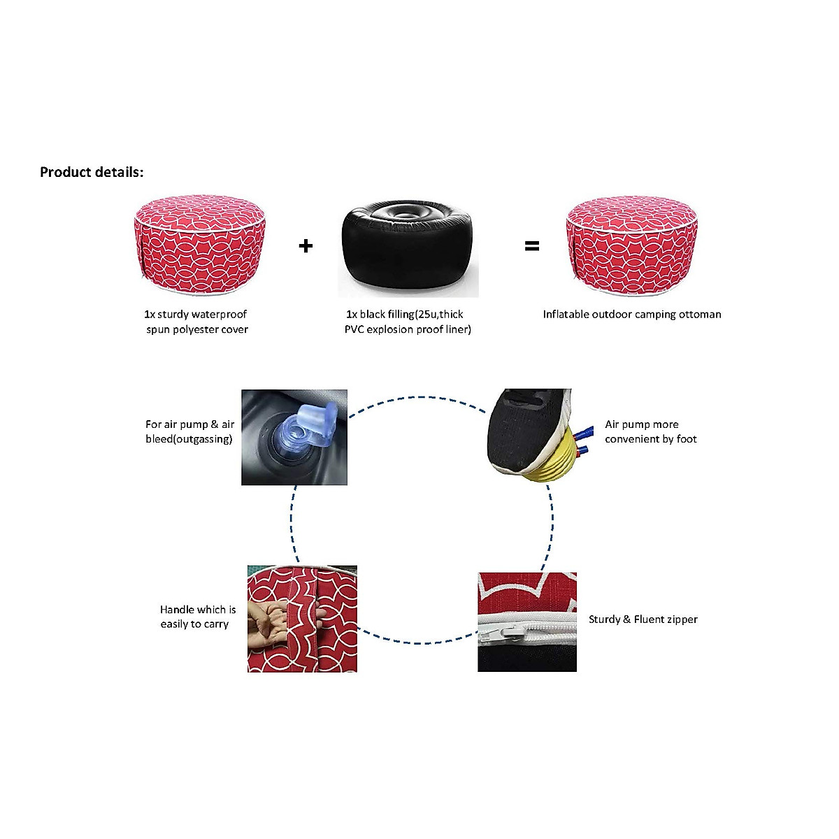 Inflatable Ottoman footrest Stool with Portable air Pump and Storage Bag or Pouch Used for Outdoor or Indoor Travel Portable Camping Backyard Patio Garden Home Yoga footrest Stool (Grey)