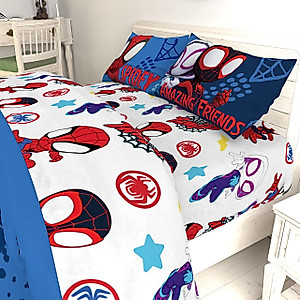 Jay Franco Marvel Spidey and His Amazing Friends Team Spidey Full Size Sheet Set - 4 Piece Set Super Soft and Cozy Kid’s Bedding - Fade Resistant Microfiber Sheets (Official Marvel Product)