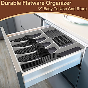 49-Piece Black Silverware Set with Organizer, Stainless Steel Flatware Set with Steak Knives for 8, AIKKIL Cutlery Set for Home Restaurant, Food-Grade Knives Forks and Spoons Silverware Set