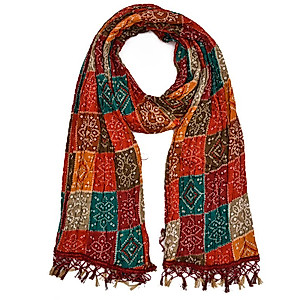 SANZARI Women Rajasthani Traditional Silk bandhej dupatta 2.25mtr (Color: Multicolor)