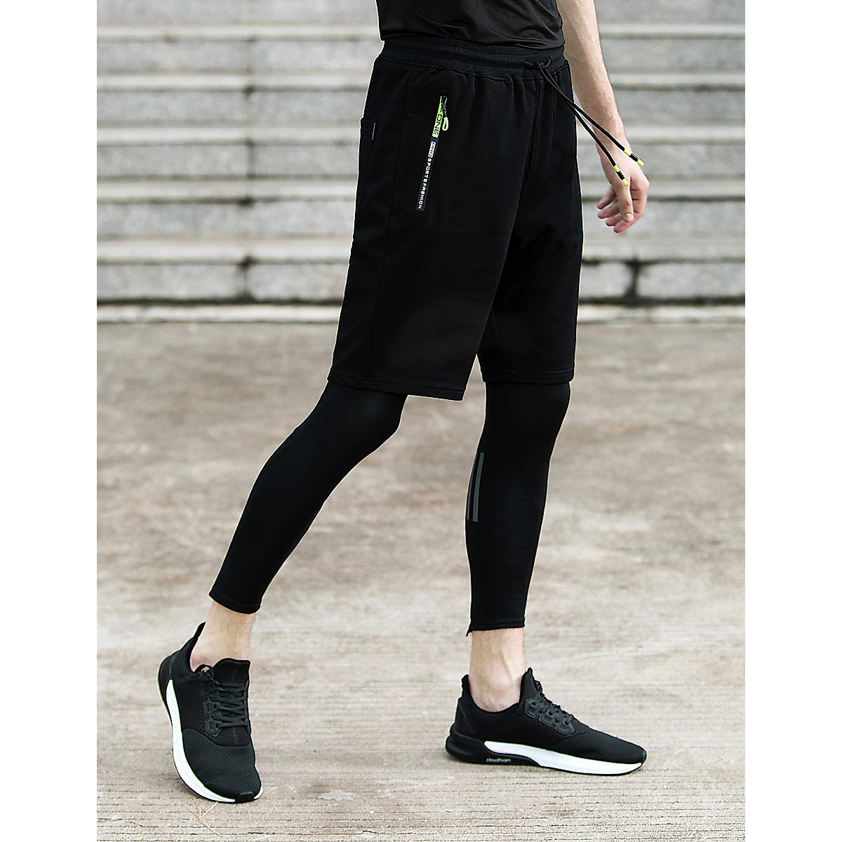 Tansozer Men's Casual Shorts Elastic Waist Comfy Workout Shorts Drawstring Summer Jogger Shorts with Zipper Pockets (Black, Large)