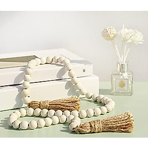 Meplait 39in Wood Bead Garland Farmhouse with Tassels,Versatile Prayer Beads Boho Chic Wall Hanging Home Decor(Natural)
