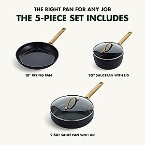 GreenPan Reserve Hard Anodized Healthy Ceramic Nonstick 5 Piece Cookware Pots and Pans Set, Gold Handle, PFAS-Free, Dishwasher Safe, Oven Safe, Black