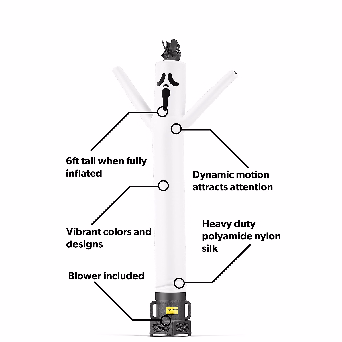 LookOurWay Air Dancers Inflatable Tube Man Set - 7ft Tall Wacky Waving Inflatable Dancing Tube Guy with Weather Resistant Blower- Halloween Themed - Ghost