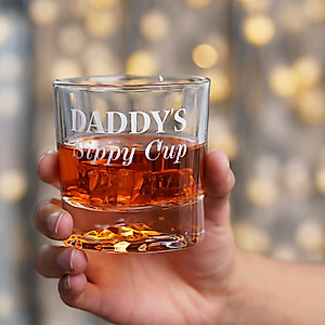 Gifts for Dad Men Valentines Day, Daddy's Sippy Cup Whiskey Glass, Funny Birthday Gag Dad Husband Gifts Ideas from Daughter Son Kids, Stocking Stuffers, Bourbon Scotch Gifts for Expecting Father
