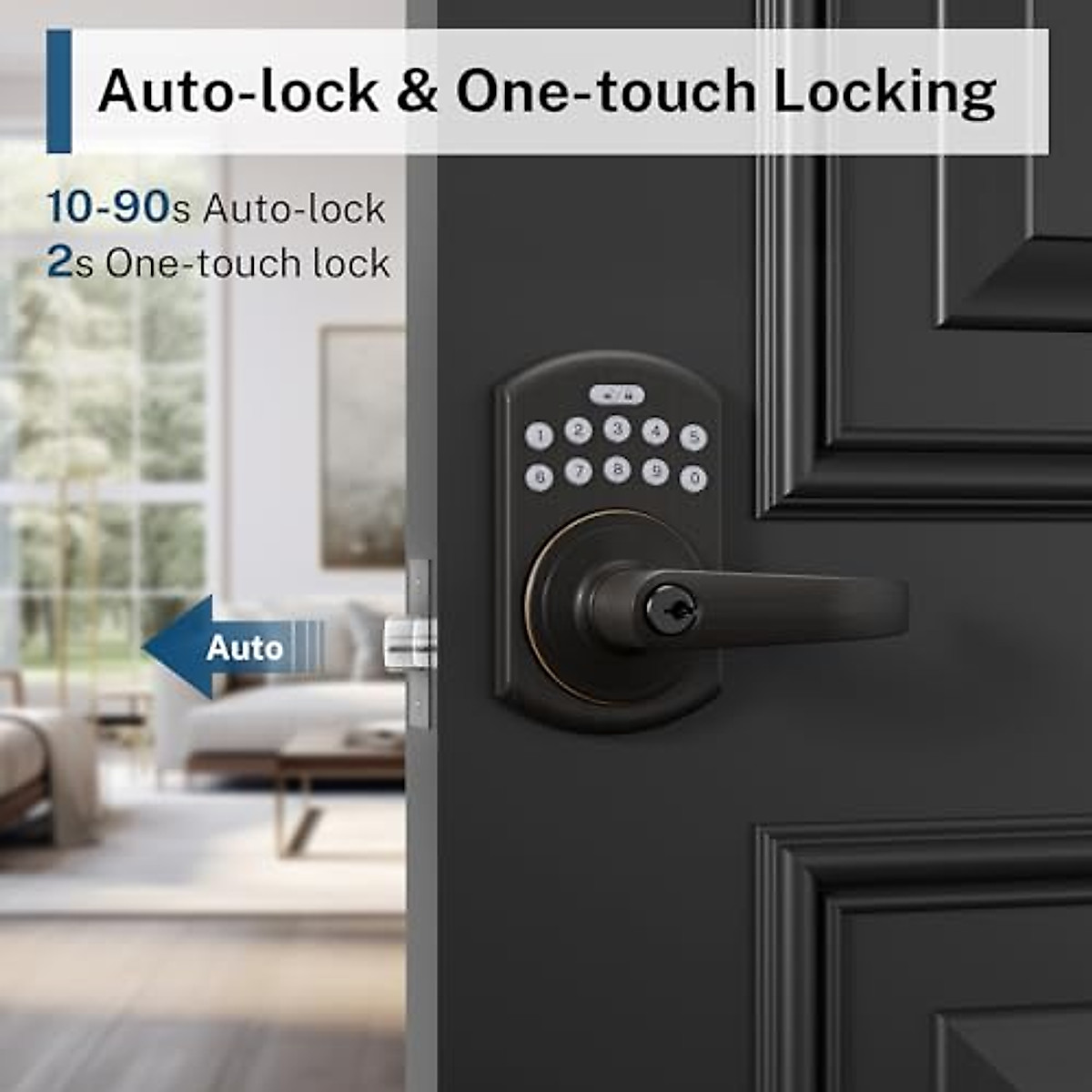 Signstek Keypad Entry Lever Door Lock with LED Backlit Keypad Password/Key Accessibles, Oil Rubbed Bronze