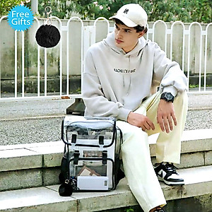 FTJCF Clear Backpack, Stadium Approved Transparent Bookbag, Heavy Duty PVC See Through Backpack - Black