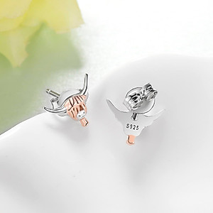 Highland Cow Earrings 925 Sterling Silver Cow Stud Earrings Cute Animal Highland Cow Jewelry for Women Highland Cow Gifts