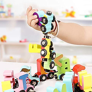 QUOXO Wooden Trackless Trains Set, Alphabets Numbers Magnetic Train Cars for Children Early Educational (Letter Train)