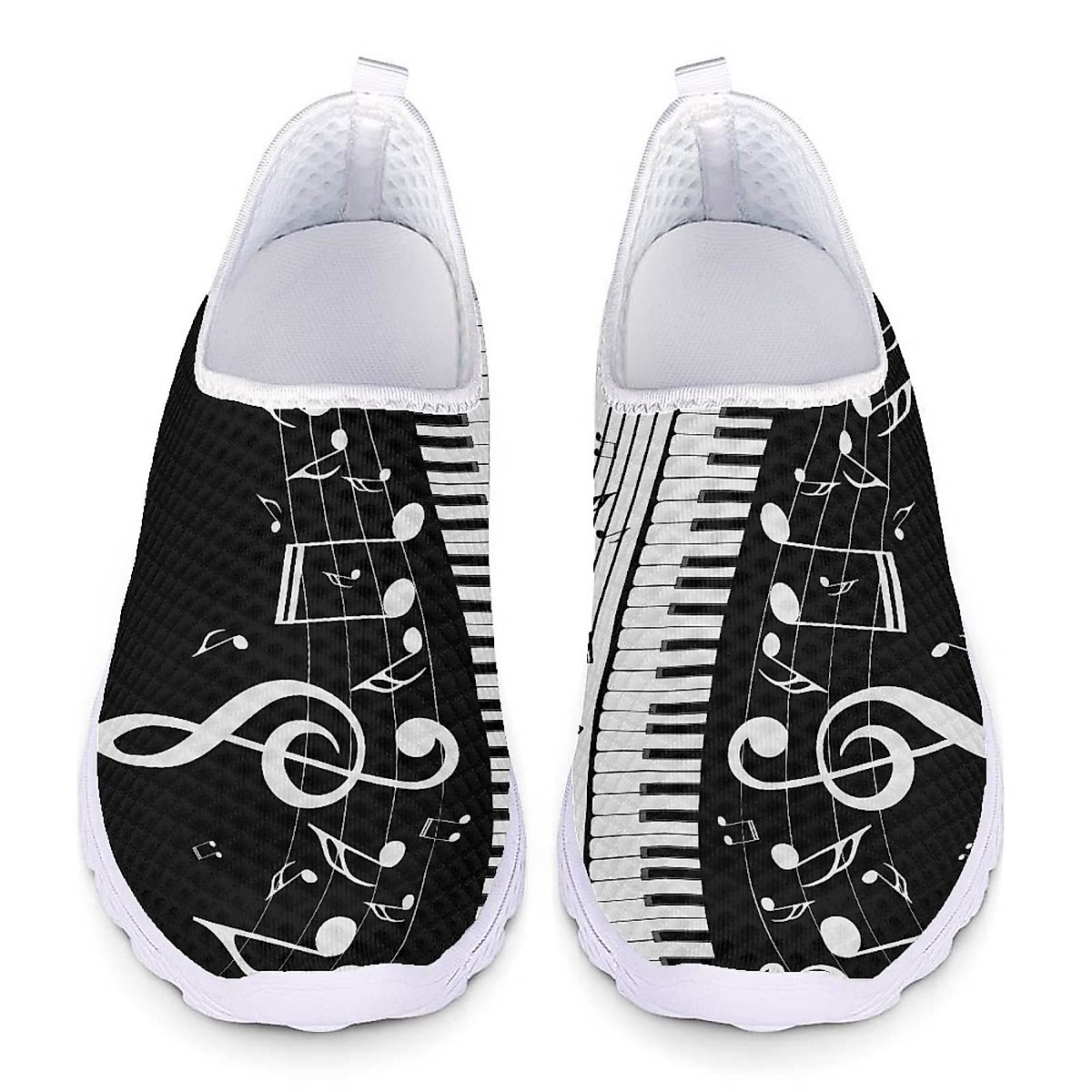 Coldinair Music Wall Art Music Note Women's Road Running Shoes Black White Treble Clef Prints Casual Sneakers Music Art Print Lady Girls Tennis Walking Shoe Workout Shoes for Tennis Gym