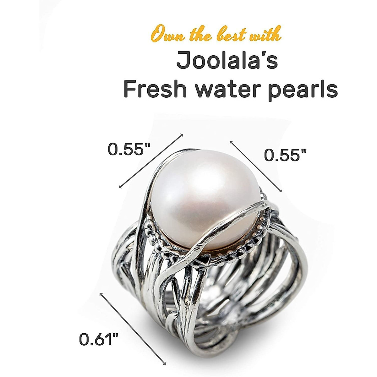 Joolala Solo Ring Cultured Pearl 925 Sterling Silver Ring Elegant and Stylish Design – Various Models – Gorgeous vintage Finish – Ideal Promise Ring, Engagement, Anniversary (9)