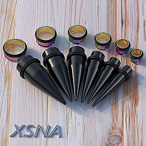 XSNA 24pcs Big Gauge Ear Stretching Kit 10mm-20mm with Case Holder | Tapers Tunnels 316L Surgical Steel Body Piercing Jewelry Set, Rainbow 00G-13/16