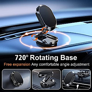 DCLINA 2023 New Alloy Folding Magnetic Car Phone Holder, Magnetic 360° Car Phone Holder Stand Dashboard Folding Bracket Universal (Black)