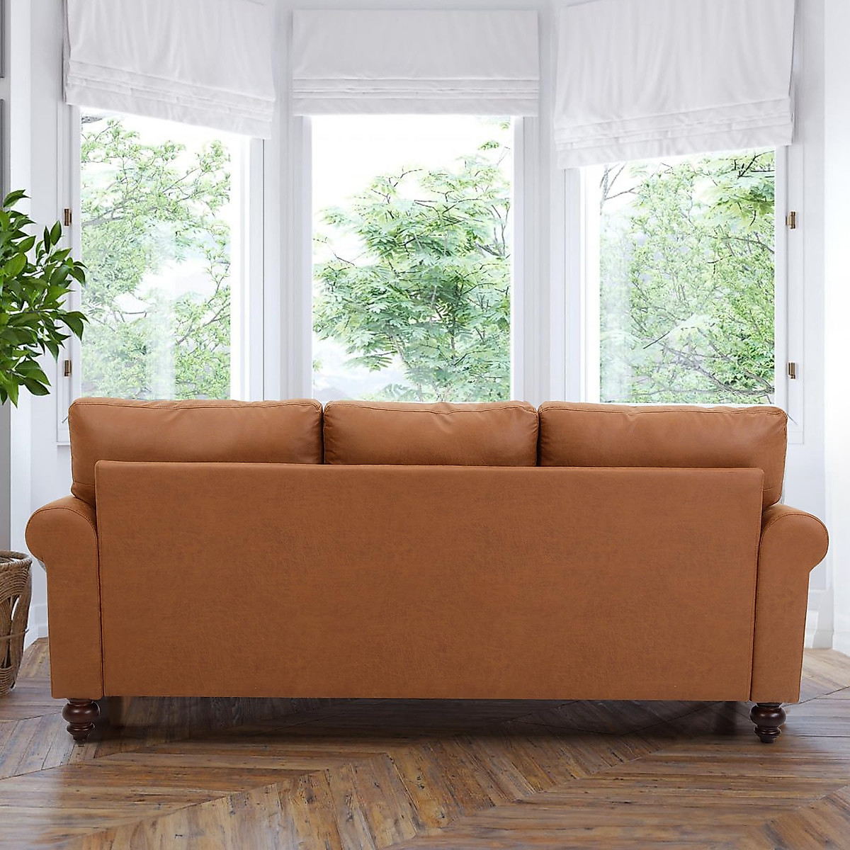 80'' Brown Leather Sofa Couch with Nailhead Trim, Mid Century Modern 3 Seater Couch Comfy Sofa Loveseat Love Seat with Extra Deep Seat and Rolled Arm Couches for Living Room, Bedroom, Office