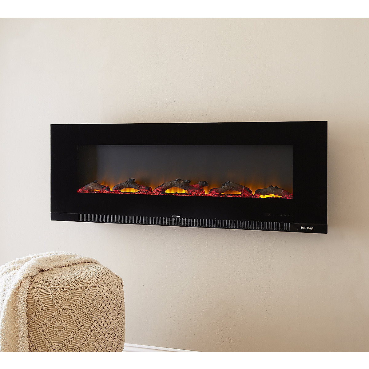 e-Flame USA Livingston 60-inch Wall Mount LED 3-D Electric Fireplace Stove with Timer and Remote - 3-D Log and Fire Effect