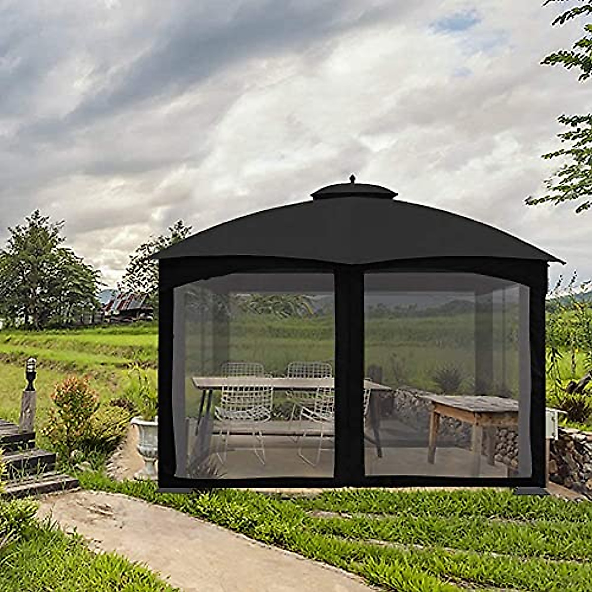CoastShade Universal Replacement Canopy Mosquito Netting Screen Sidewalls Height 7FT for 8x8 or 10x10 or 10x12 Gazebo Canopy,Black
