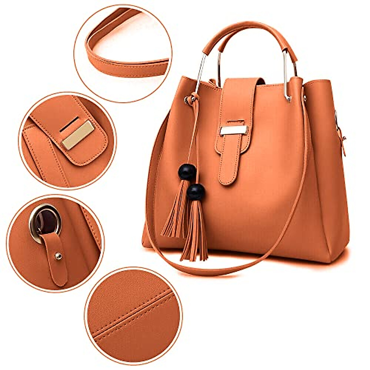 3Pcs Set Purses and Handbags for Women PU Leather Fashion Tote Bag Wallet Crossbody Shoulder Bag Handbags Top Handle Satchel Bag Purse Set, Brown