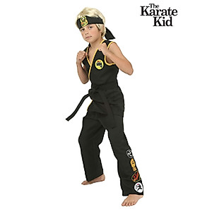 Kids Black Cobra Kai Costume Boys, Sleeveless Karate Gi Uniform Halloween Outfit X-Large