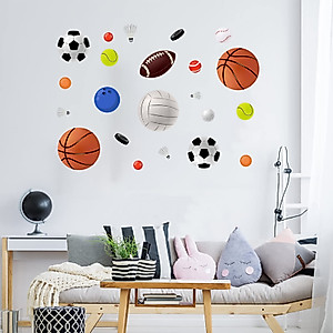 AnFigure Sport Wall Stickers Boys Wall Decals Baseball Soccer Basketball Football Hockey Badminton Wall Decor Boys Bedroom Nursery Playroom Classroom Living Room Wall Decorations