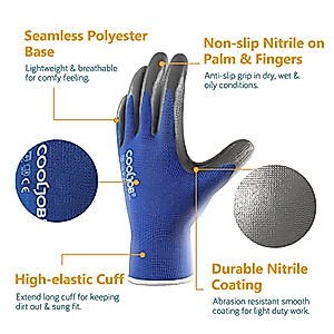 COOLJOB Large Size 10 Pairs Safety Work Gloves, Blue Gray, Nitrile Rubber Coated, Non-slip, Oil Resistant, Hand-friendly, Multi-purpose, Machine Washable