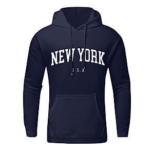 Men's Oversized Pullover Letter Print Graphic Hoodies Long Sleeve Casual New York Sweatshirt with Pocket WorkoutHoodiets For Men Hoodies Fear Of God Black Sweatshirt,(Navy,L)