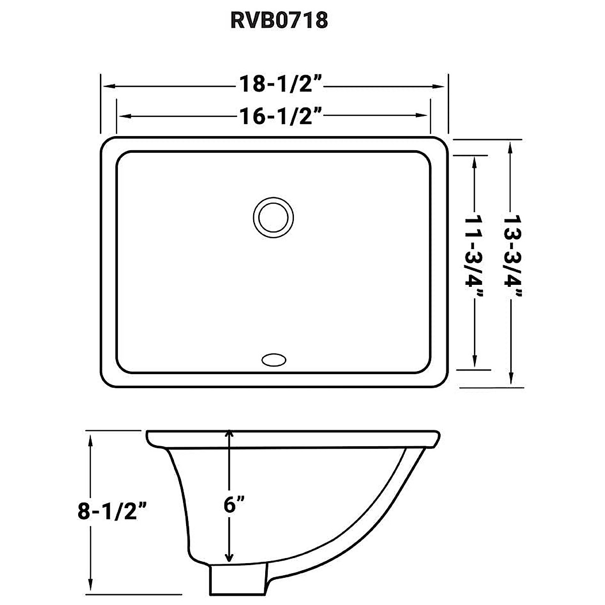 Ruvati 18 x 13 inch Undermount Bathroom Vanity Sink White Rectangular Porcelain Ceramic with Overflow - RVB0718