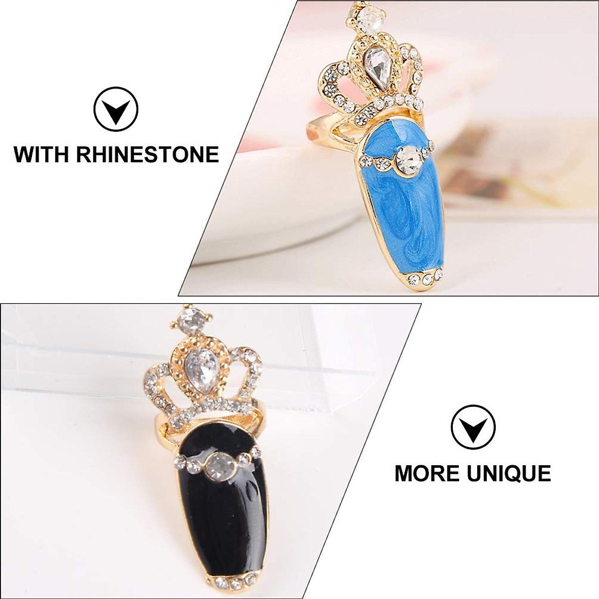 Beaupretty 4 Pcs Finger Nail Rings, Luxury Crystal Rhinestone Fingernails Ring Fashion Crown Knuckle Nail Rings Decoration Tip for Women