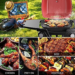 Portable Gas Grill, Portable Propane Grill, Propane Gas Grill, 24,000 BTU Outdoor Tabletop Small BBQ Grill with Two Burners, Removable Side Tables, Gas Hose and Regulator, Built in Thermometer, Red