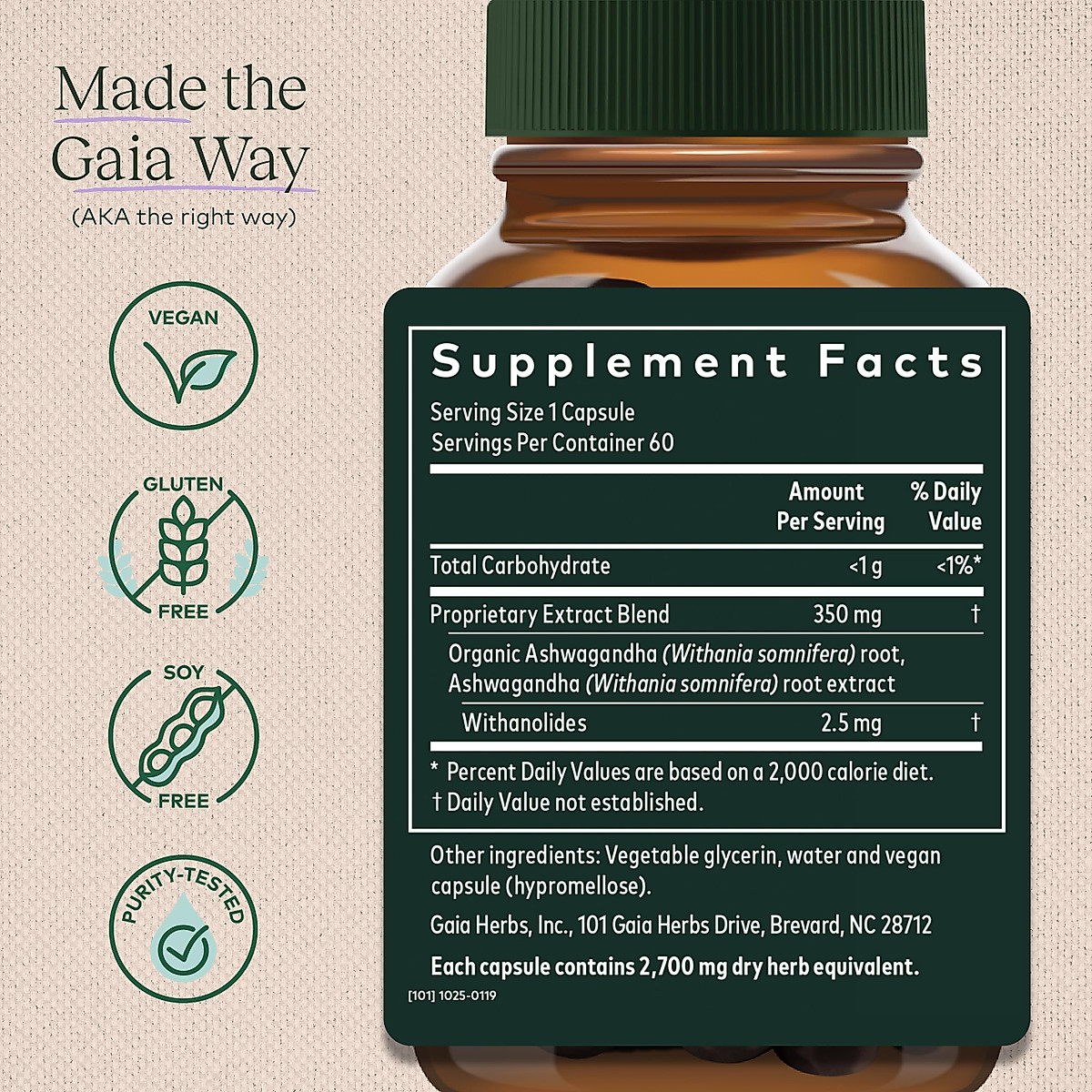 Gaia Herbs, Ashwagandha Root Vegan Liquid Phyto Capsules - Stress Relief, Immune Support Supplement, Balanced Energy Levels and Mood, 60-Count (Pack of 1)