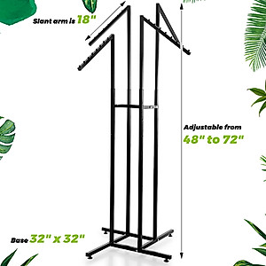 Barydat 4 Way Clothing Rack Heavy Duty Retail Clothing Display Rack with 18 Inch Slanted Arms Square Tubing 48-72 Inch Adjustable Clothes Stand for Boutique Garment Shirt Hanger, 32 x 32 Inch