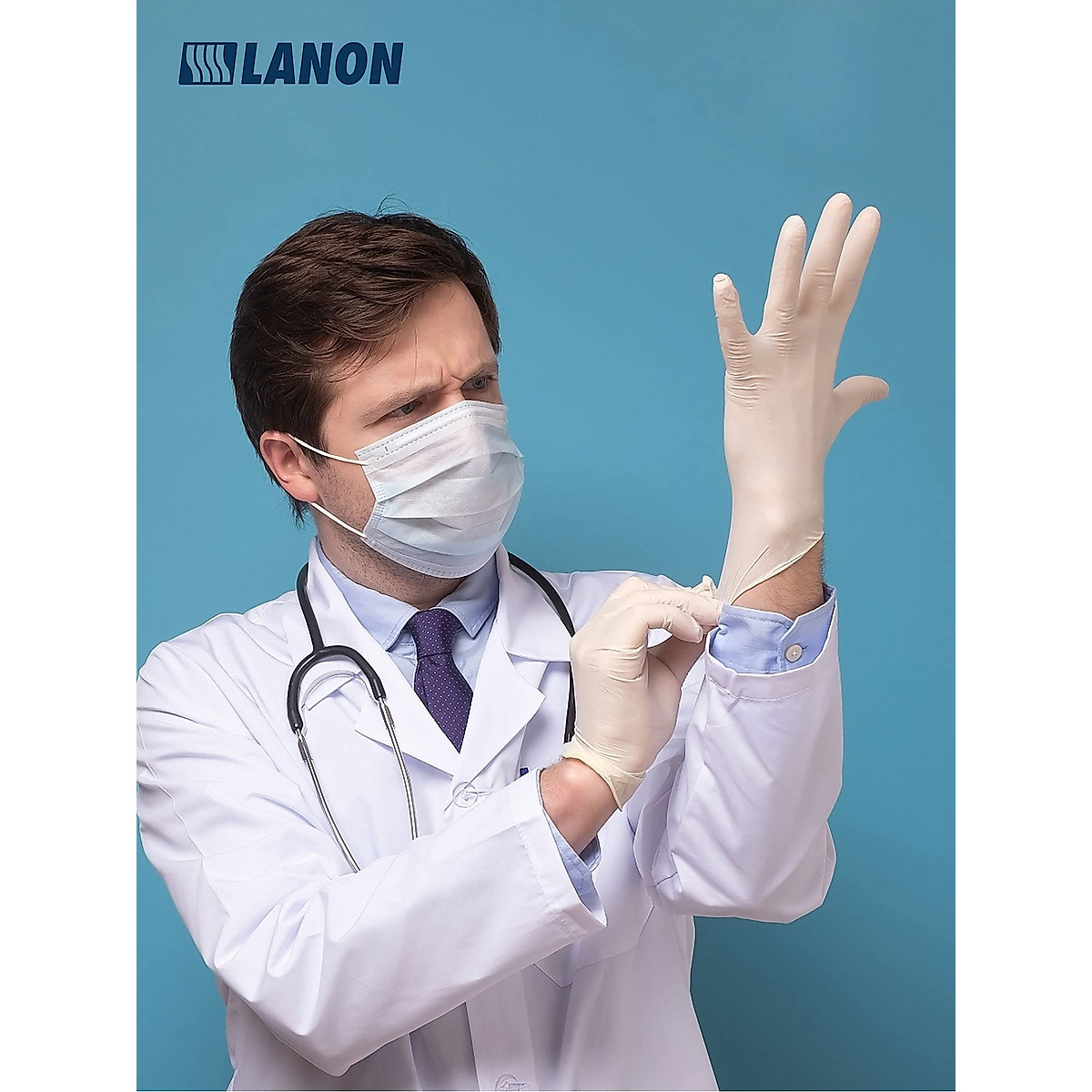 LANON 5 mil Latex Disposable Gloves, Food-Contact Grade, Powder-Free, Fully Textured, White, Large