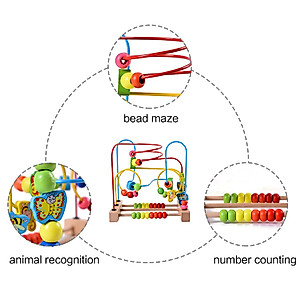 Lewo Wooden Baby Toddler Toys Circle First Bead Maze for Boys Girls