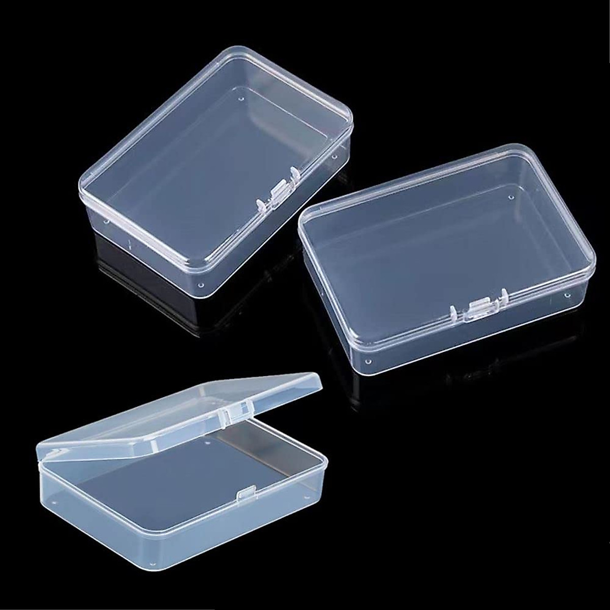 DKAOVH 4-Pack Rectangular Plastic Storage Containers Box with Hinged Lid for Beads and Crafts,Card Case Holder,Playing Card Case Box Storage (4.45 x 3.3 x 1.14 inch)