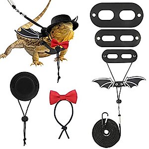 VavoPaw Bearded Dragon Lizard Leash Harness (S/M/L 3 Pack), Adjustable Leash Bat Wings Costume Accessories with Hat & Bow Tie Collar for Lizard Reptile, Gecko, Iguanas, Amphibians & Small Animals