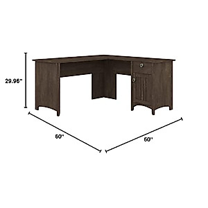 Bush Furniture Salinas L-Shaped Storage | Study Table with Drawers & Cabinets | Home Office Computer Desk, 60W, Ash Brown