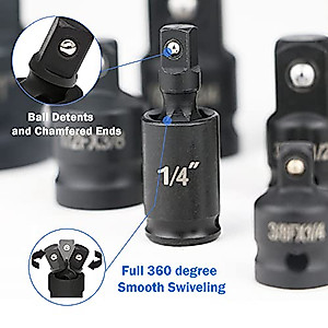 TR TOOLROCK 11pcs Impact Adapter and Reducer Set and Universal Joint Swivel Socket Adapter Set, 1/4" 3/8" 1/2" 3/4" Drive Socket Adapter Set with Durable Case