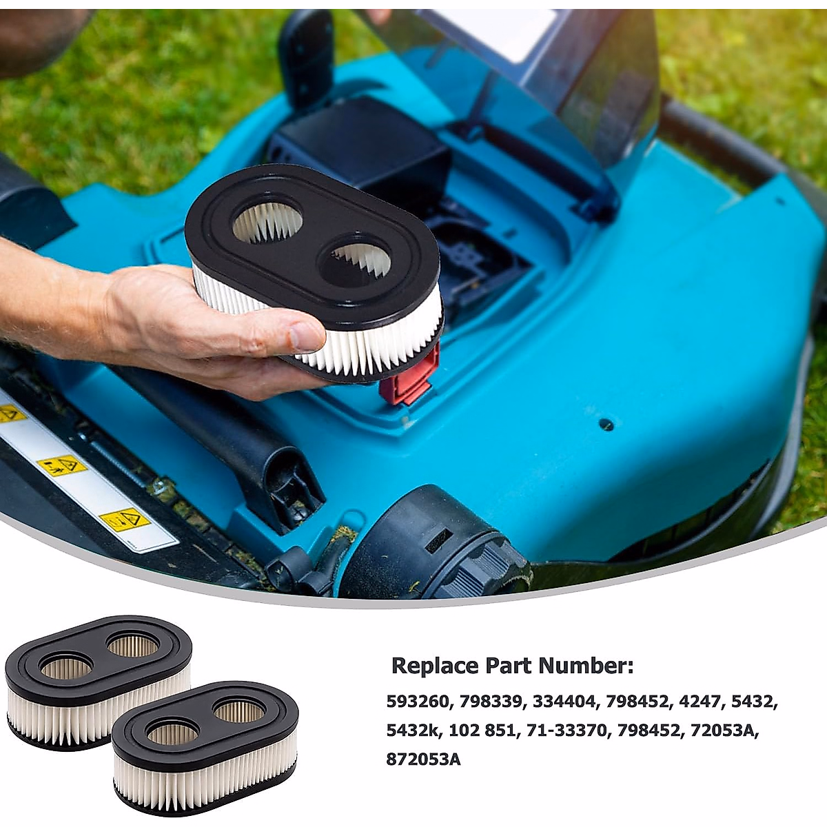 Cinkenyo 2 Pack 798452 798339 593260 334404 Lawn Mower Air Cleaner Cartridge Filter, Used on 4247 5432 500EX 550EX 575EX 625EX 675EXI 725EXI Series Engine Lawn Mower Air Filter
