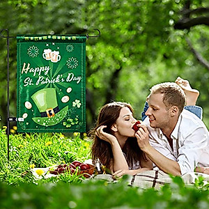 Chuangdi Happy St Patricks Day Garden Flag Spring Double Sided Saint Patty's Day Flag House Yard Shamrocks Flag for Terraces Porches Yards Holiday Decor Gifts (12 x 18 Inch)