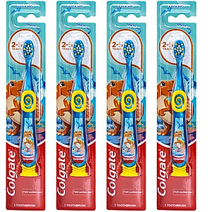 Colgate Dinosaur Toothbrush for Children with Suction Cup, Kids 2-5 Years Old, Extra Soft - Pack of 4